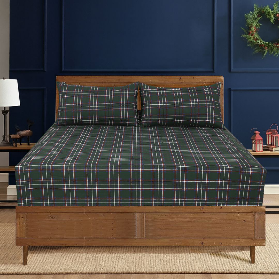 Buy Bed Fitted Sheets | British Checked Green | Fitted Sheets by Tulips